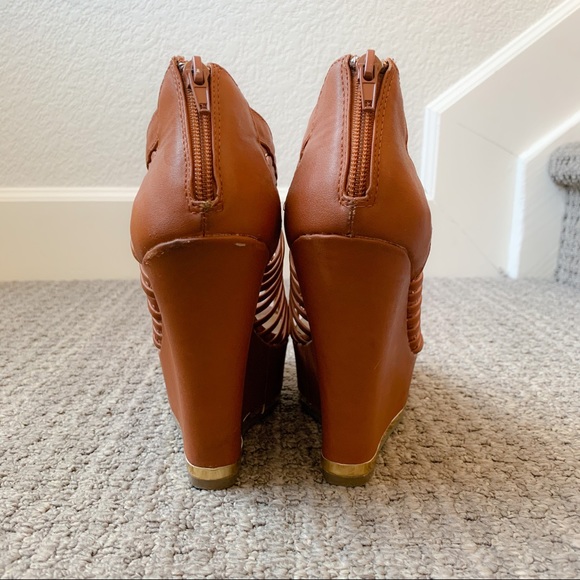 JustFab | Shoes | Justfab Brown Strappy Wedges | Poshmark